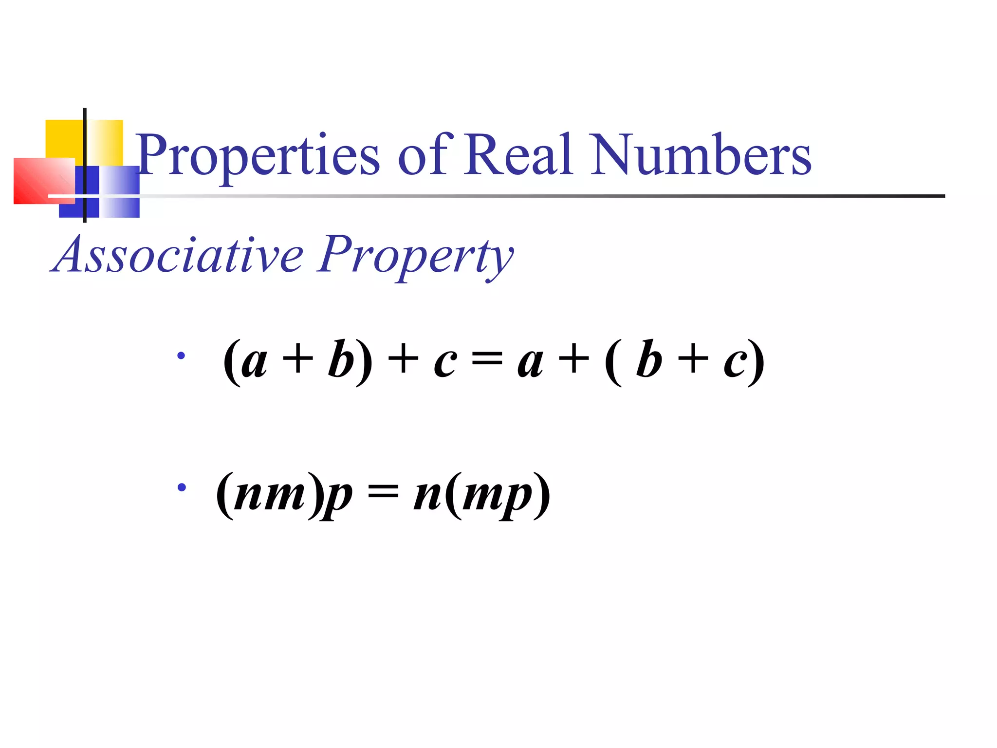 Properties of real numbers | PPT