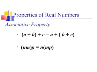 Properties of real numbers | PPT