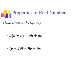 Properties of real numbers | PPT