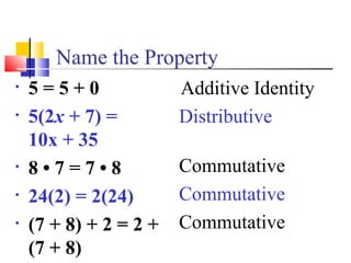Properties of real numbers | PPT