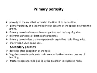 Properties of reservoir rocks | PPTX