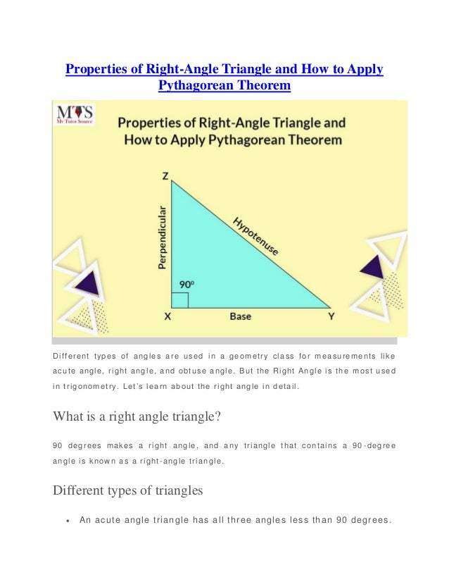 Properties of right angle triangle and how to apply pythagorean theorem