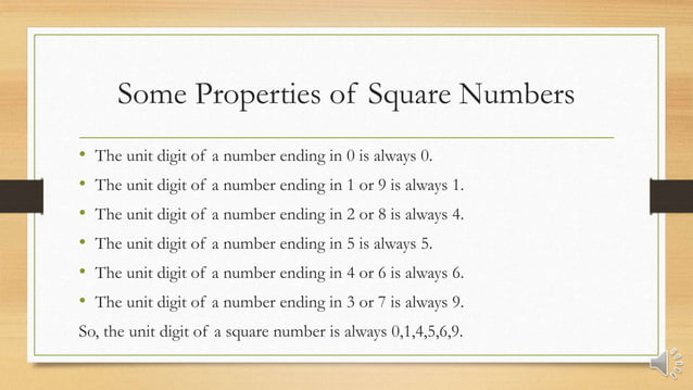 Properties of Square Numbers (Class 8) (Audio in Hindi) | PPT