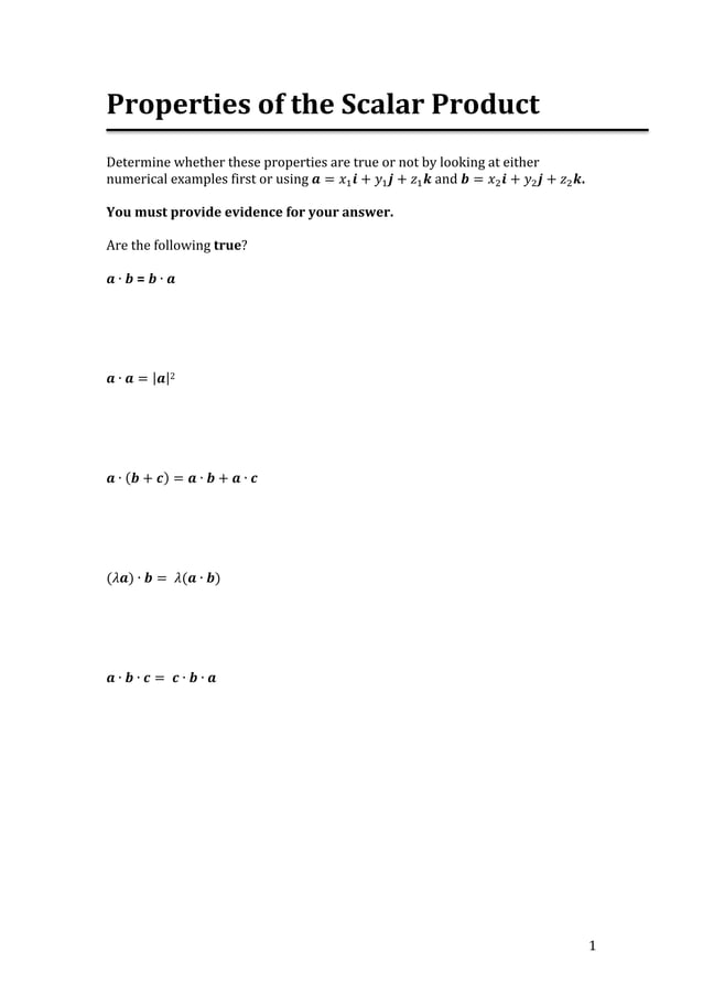 Properties of the scalar product perpendicular and parallel vectors | PDF