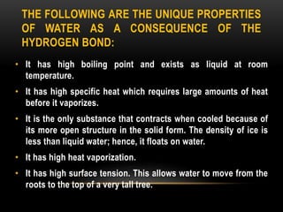 Properties of Water (Molecular Structure and Intermolecular pre ...
