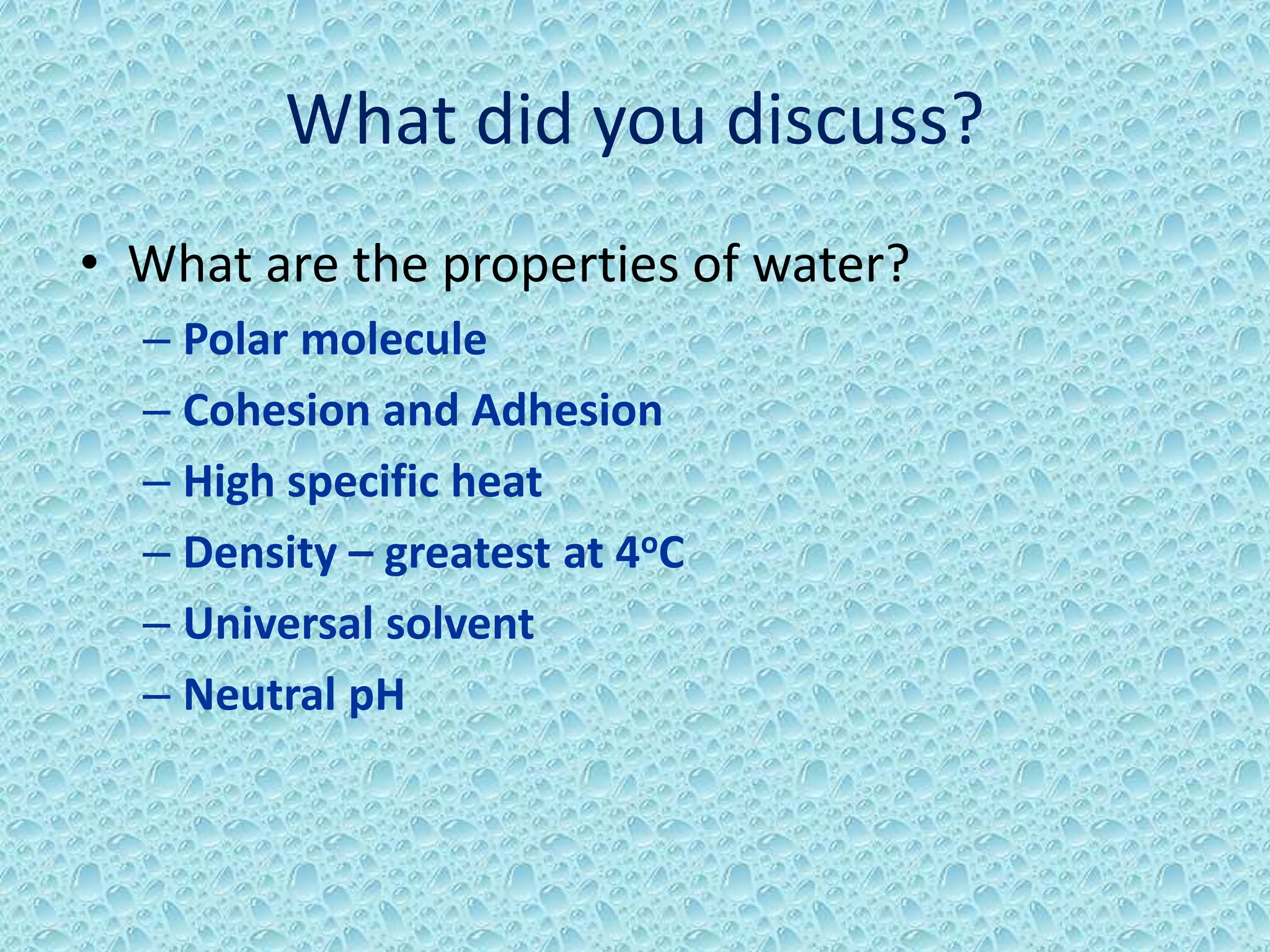 Properties of Water Presentation | PPTX