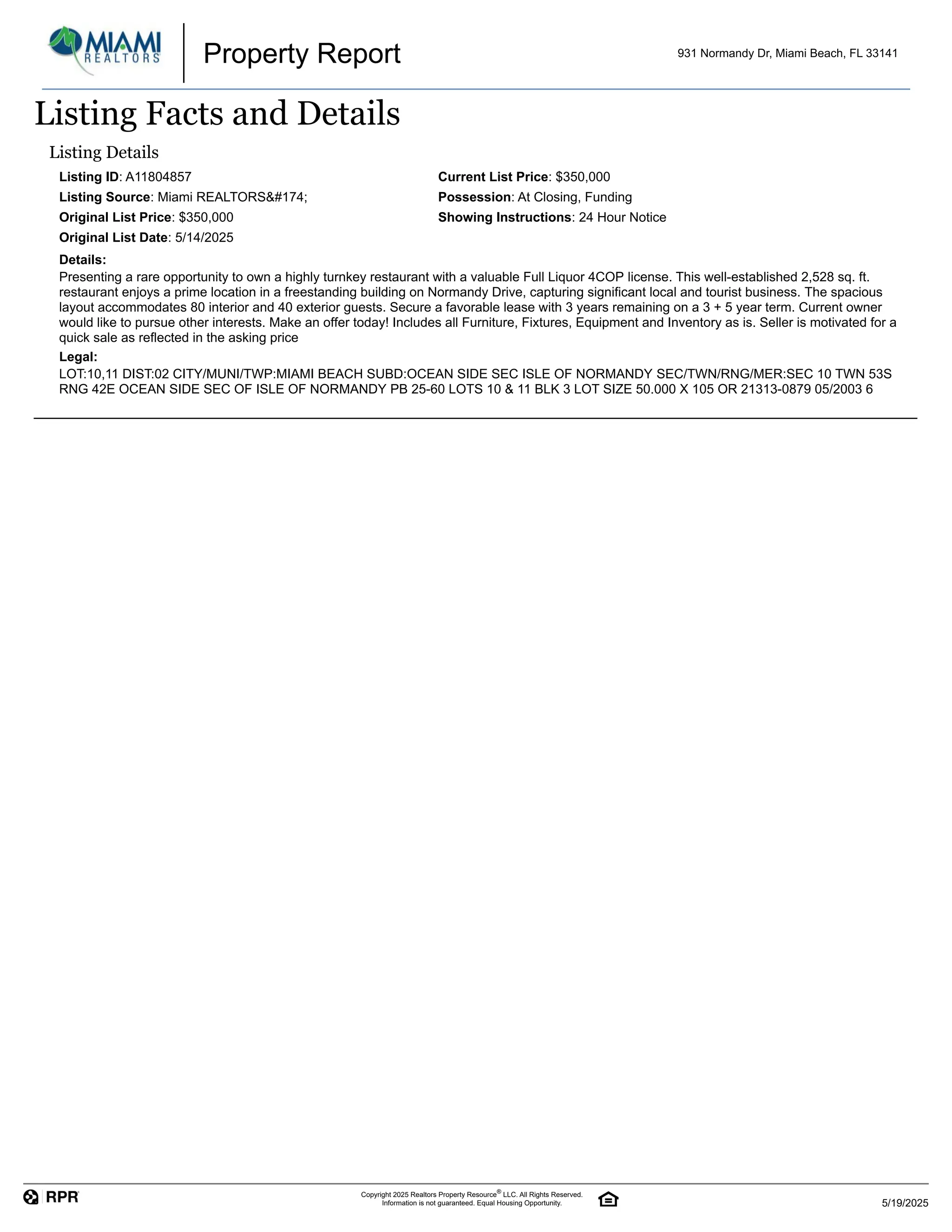 Restaurant for sale on Miami Beach, Florida | PDF