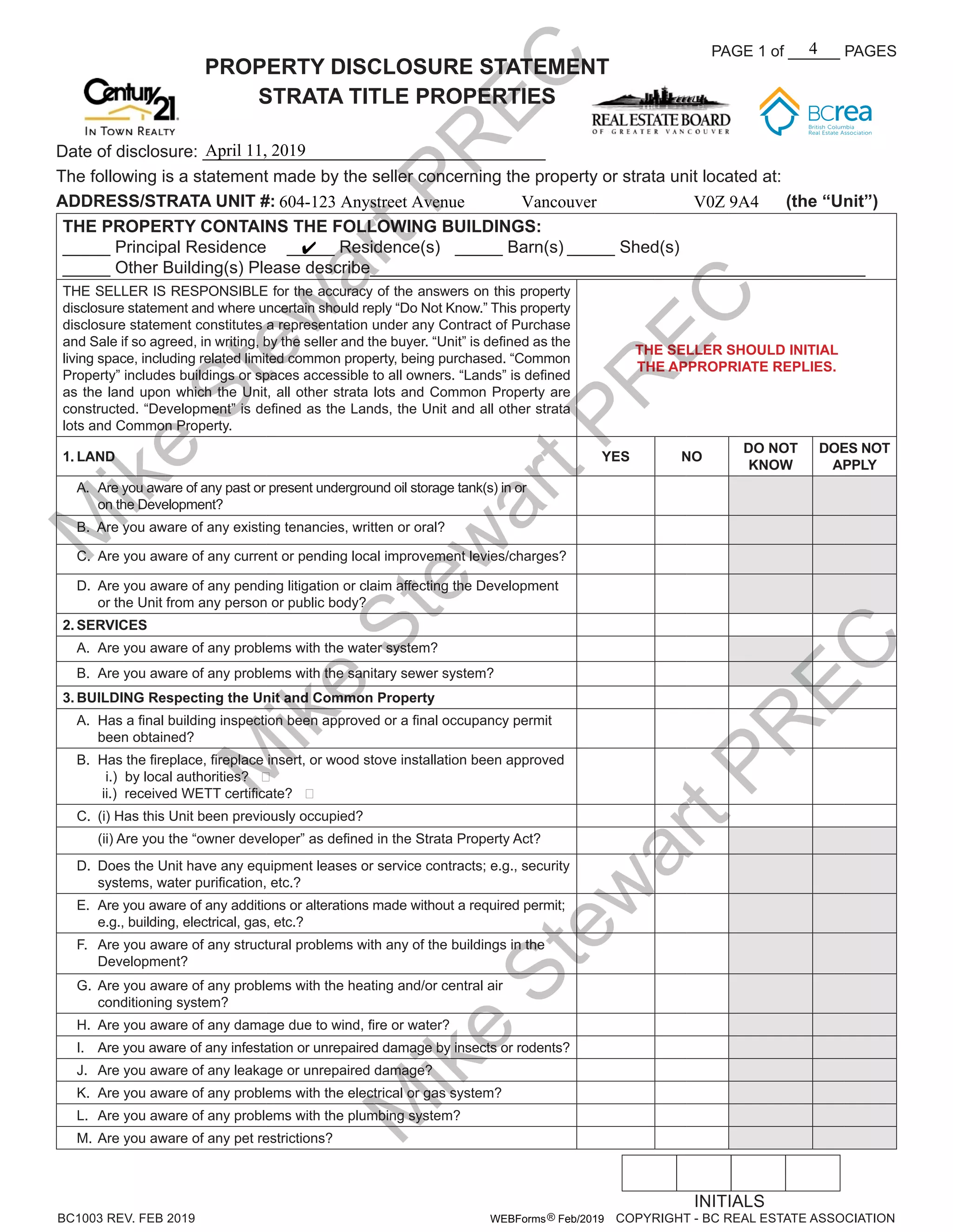 Property disclosure statement strata title properties mike stewart prec ...
