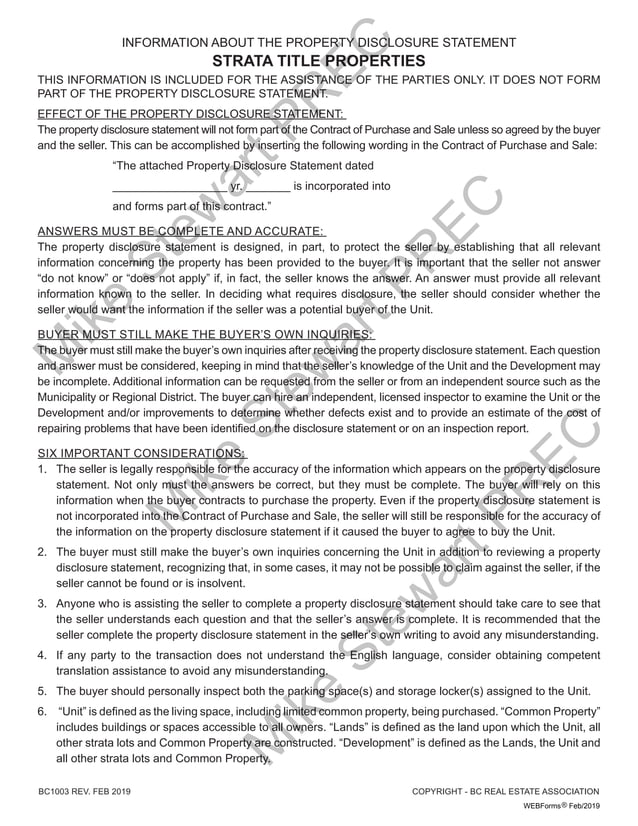 Property disclosure statement strata title properties mike stewart prec ...