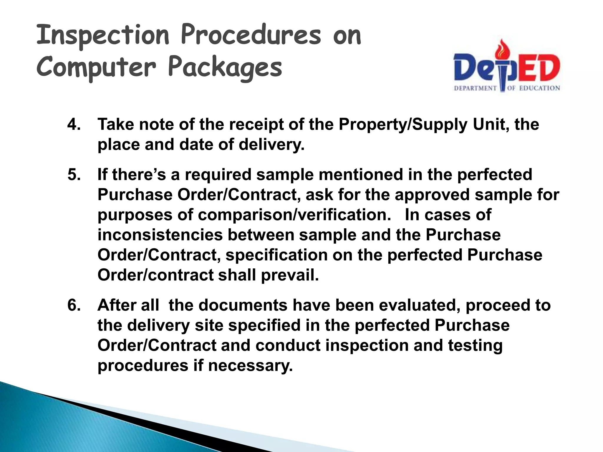 Procedures on Acceptance, Inspection and Recording of Deliveries | PPTX