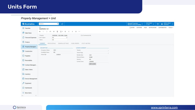 Acumatica Property Management Powered by Sprinterra | PDF