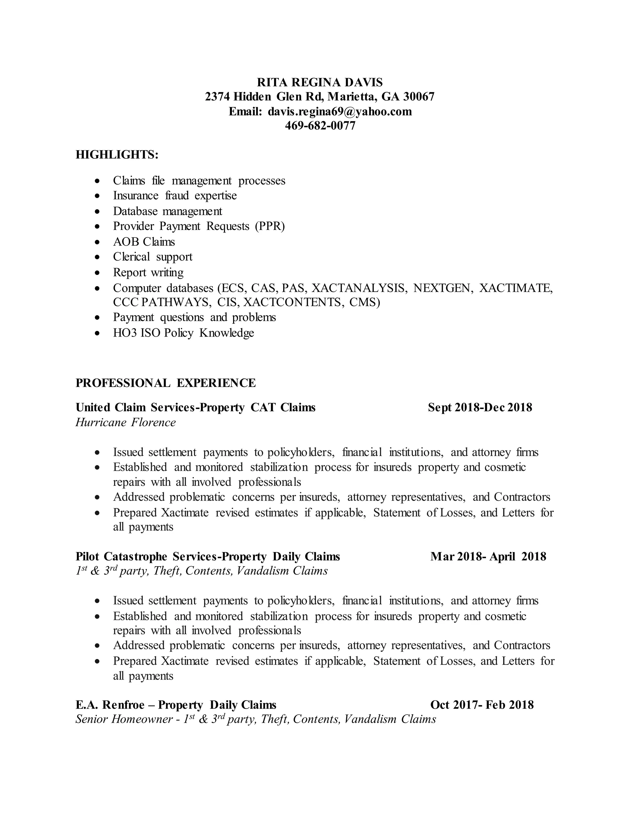 Claims Adjuster | DOCX
