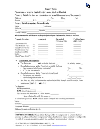 Property Service Clients Inquiry Form (English Version) | PDF