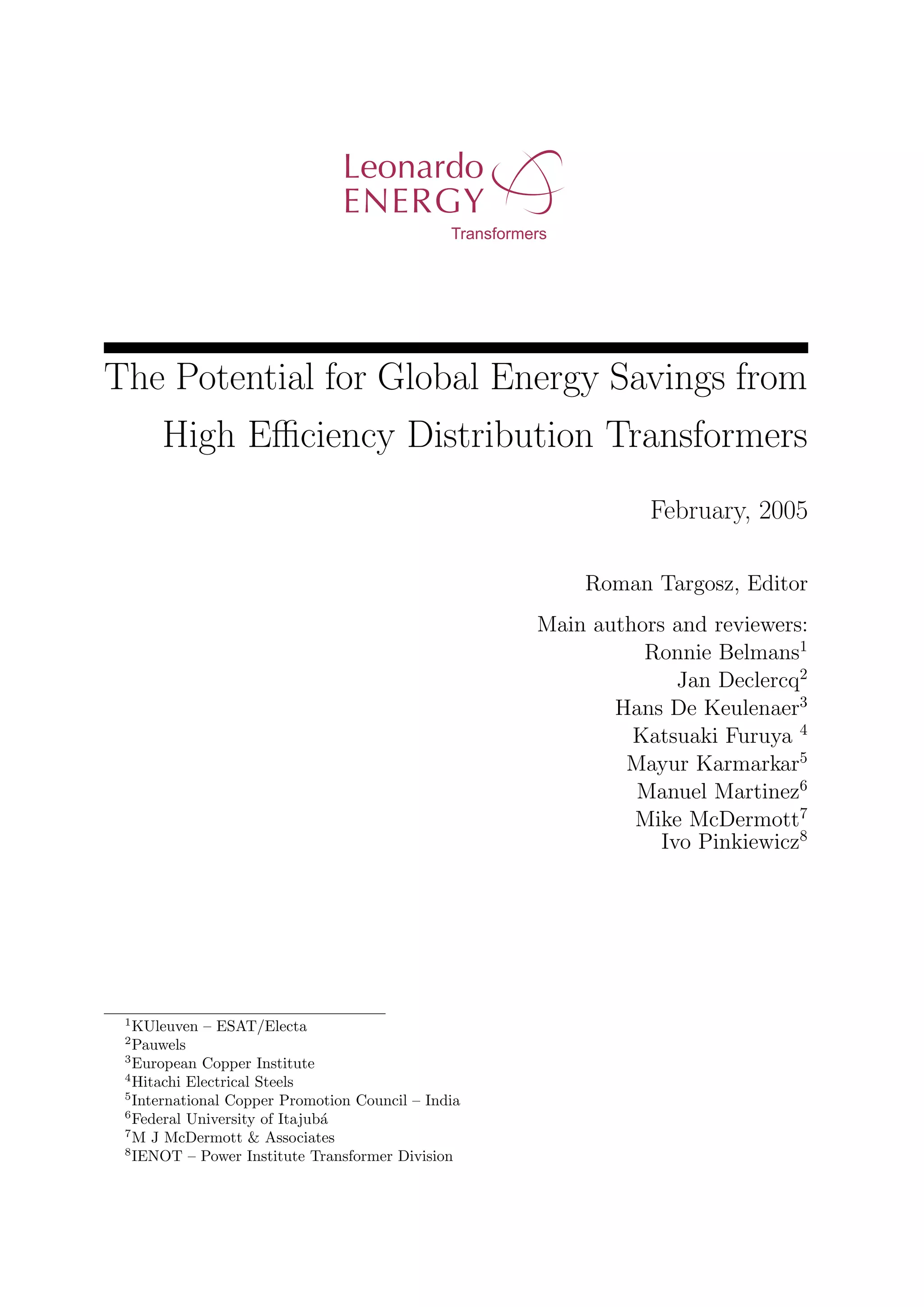 The Potential for Global Energy Savings from High Efficiency Distribution Transformers | PDF