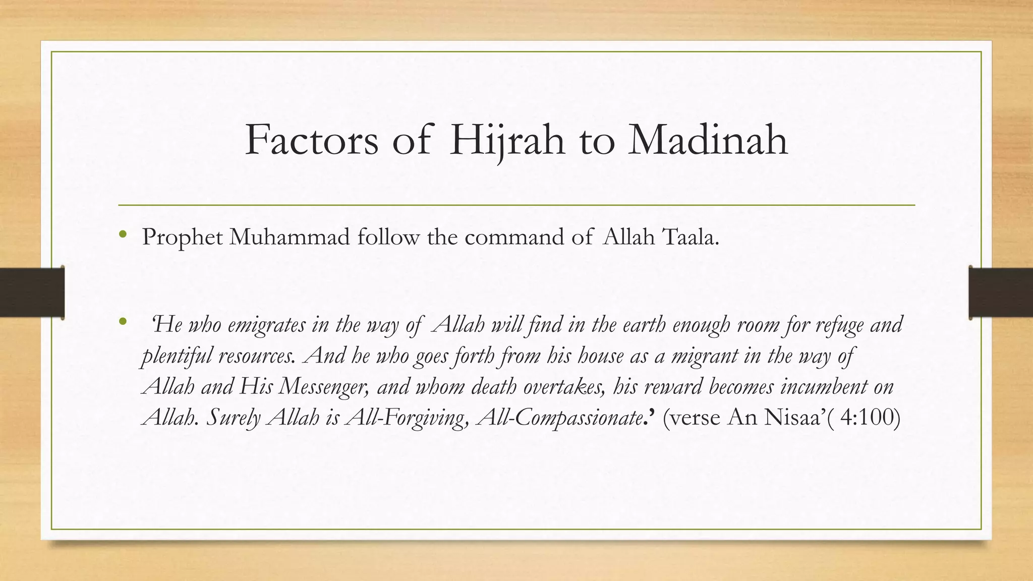 Prophetic history : Hijrah | PPTX