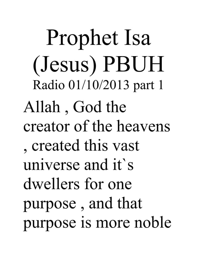 Prophet isa (jesus) pbuh radio 01/10/2013 part 1 2 | RTF