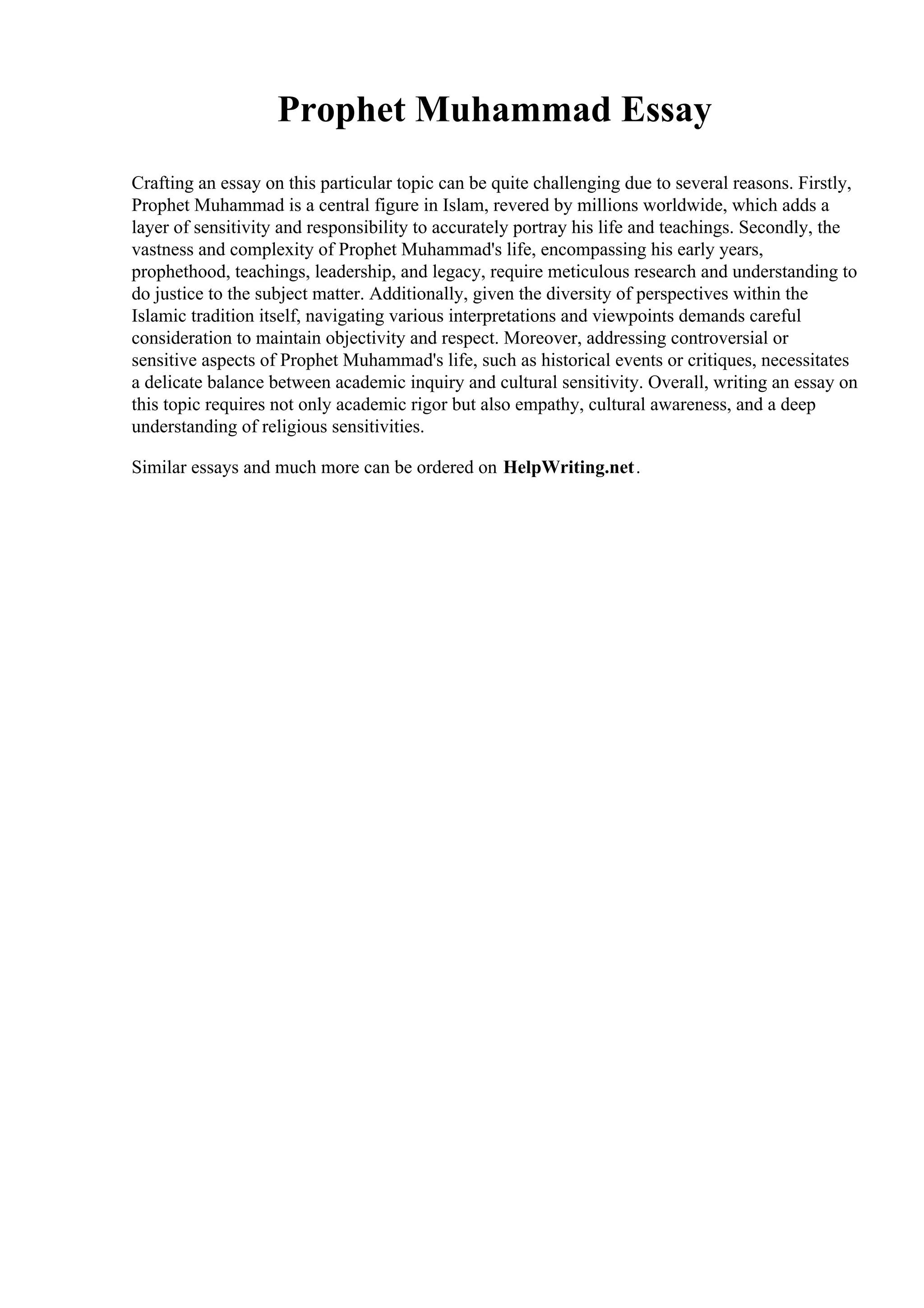 Prophet Muhammad Essay | PDF