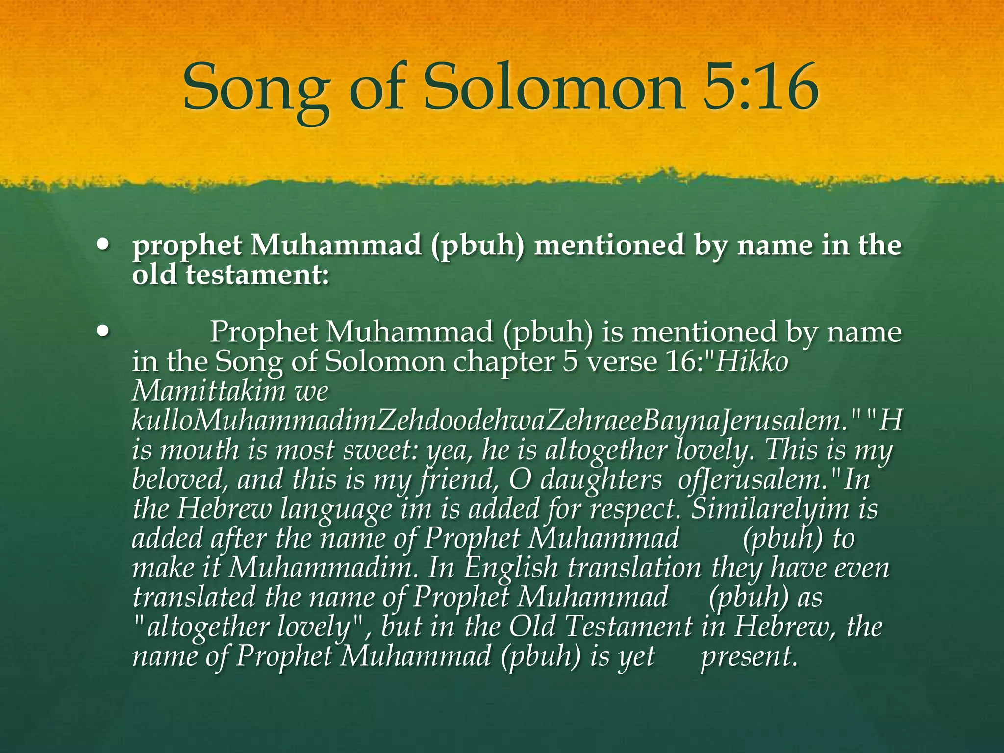 Prophet muhammad in the bible by rachidm | PPTX