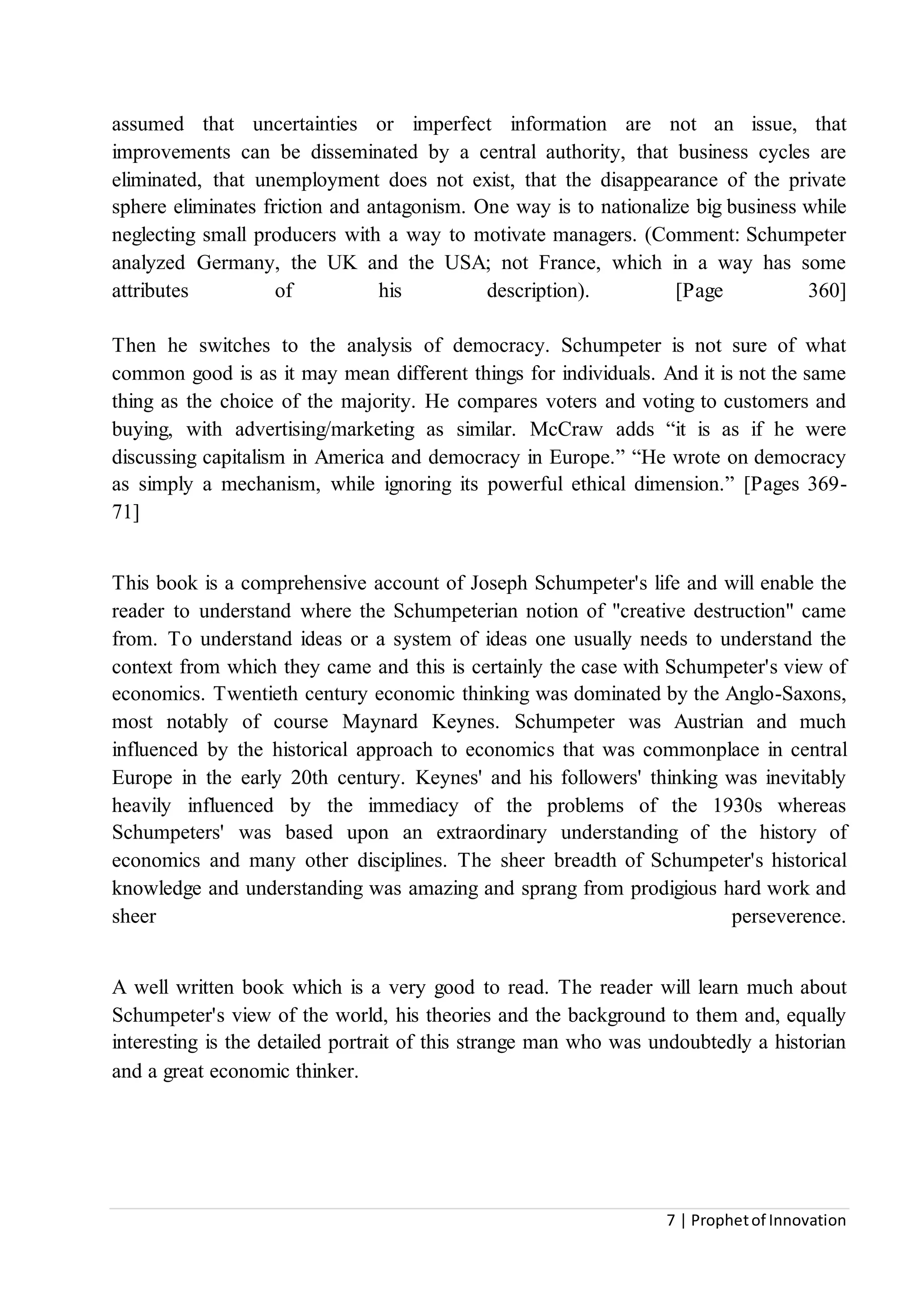 Book Review on PROPHET OF INNOVATION: JOSEPH SCHUMPETER AND CREATIVE ...