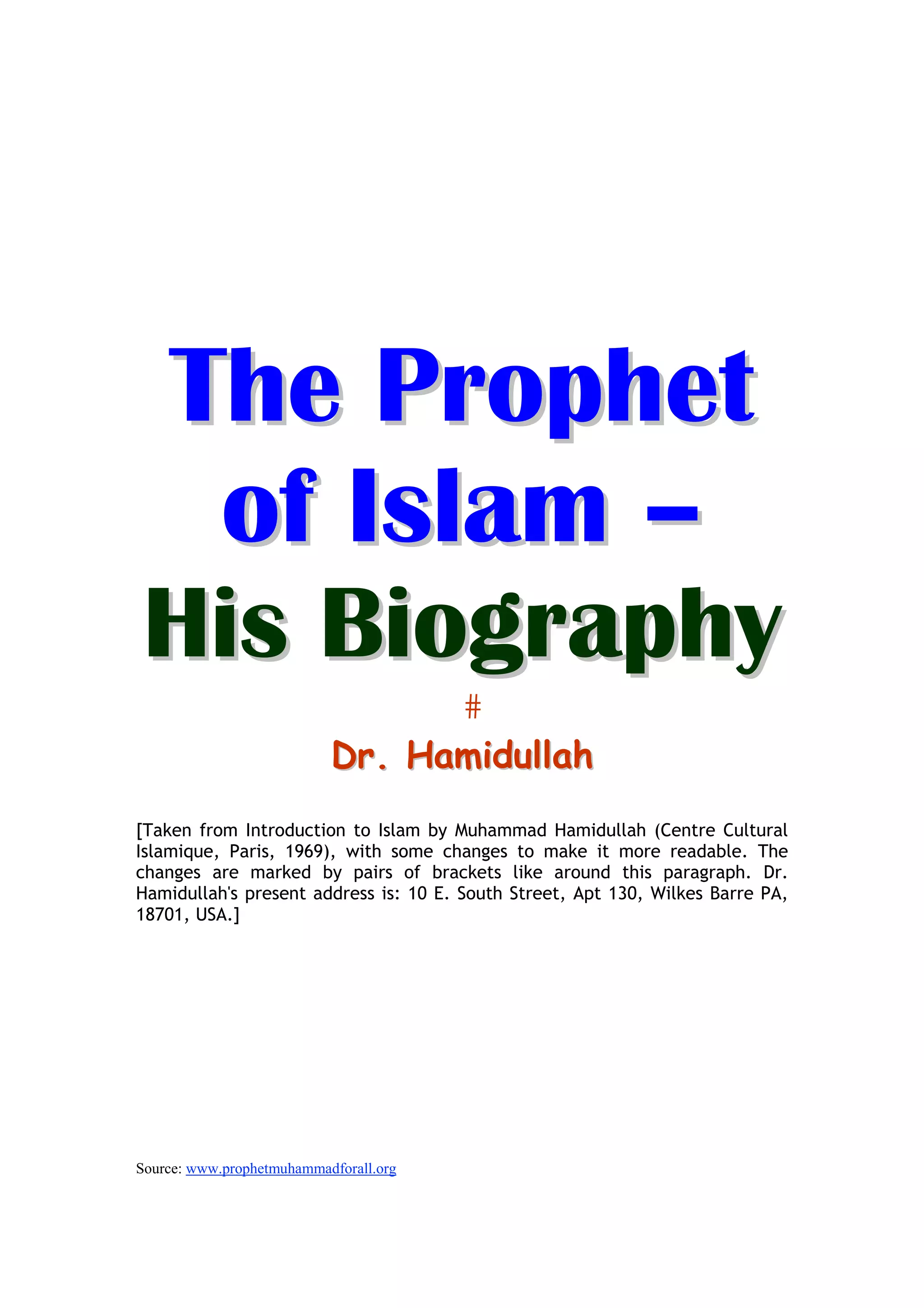 Prophet of Islam Biography by Hamidullah | PDF