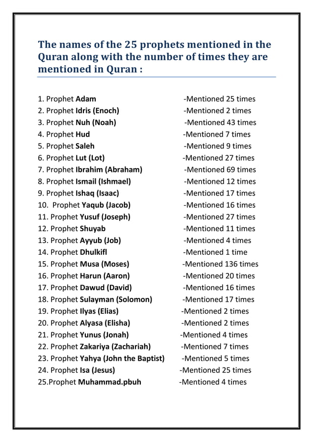 prophets and there name that are mentioned in quran .pdf