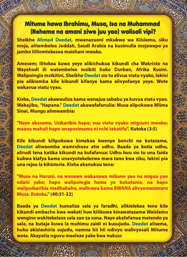 Mitume hawa Ibrahimu, Musa, Isa na Muhammad (Rehema na amani ziwe juu yao ) walisali vipi ? | PDF