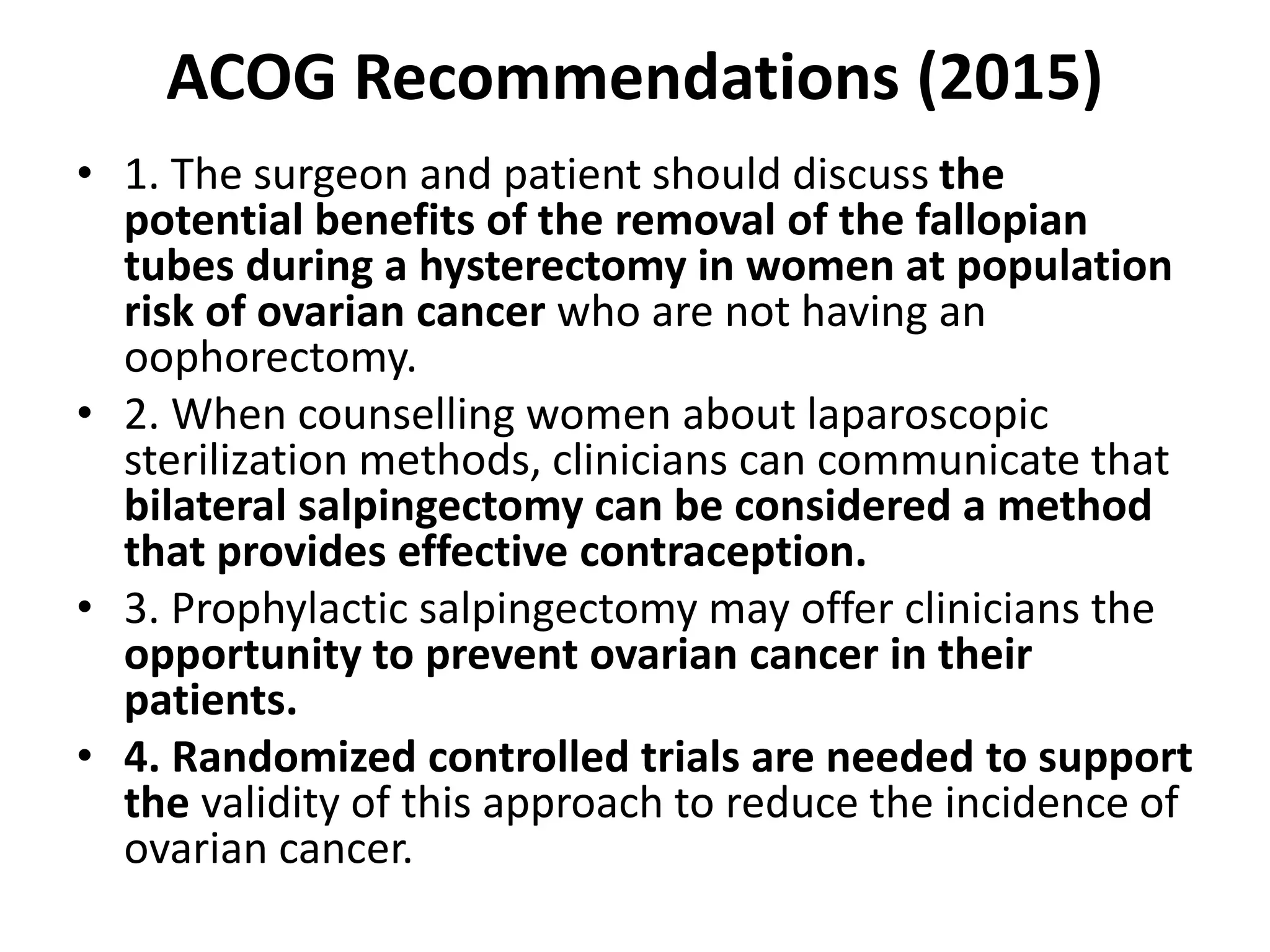 Prophylactic salpingectomy for reducing risk of ovarian cancer | PPTX