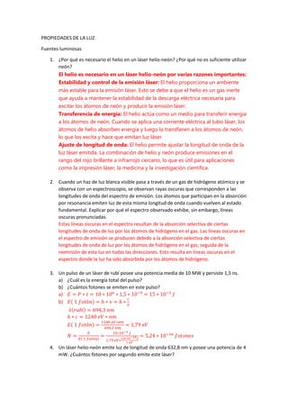 PROPIEDADES DE LA LUZ. TIPLER. FÍSICA. PROBLEMAS | PDF