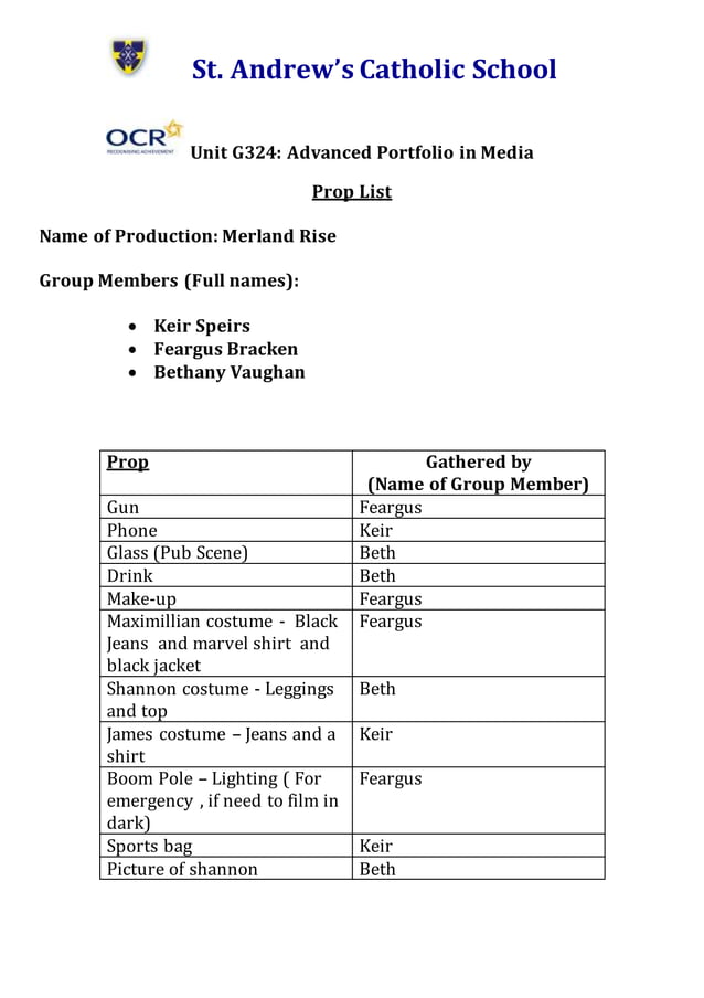Prop List | PDF