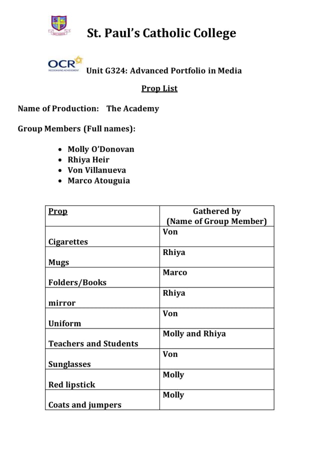 Prop list -_template_1 | PDF