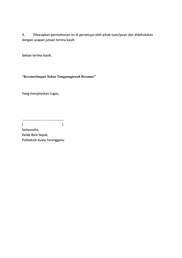 Kertas kerja penganjuran kejohanan bola sepak | DOCX