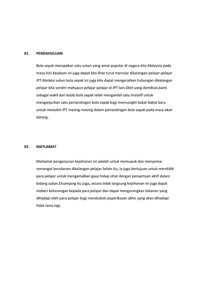 Kertas kerja penganjuran kejohanan bola sepak | DOCX