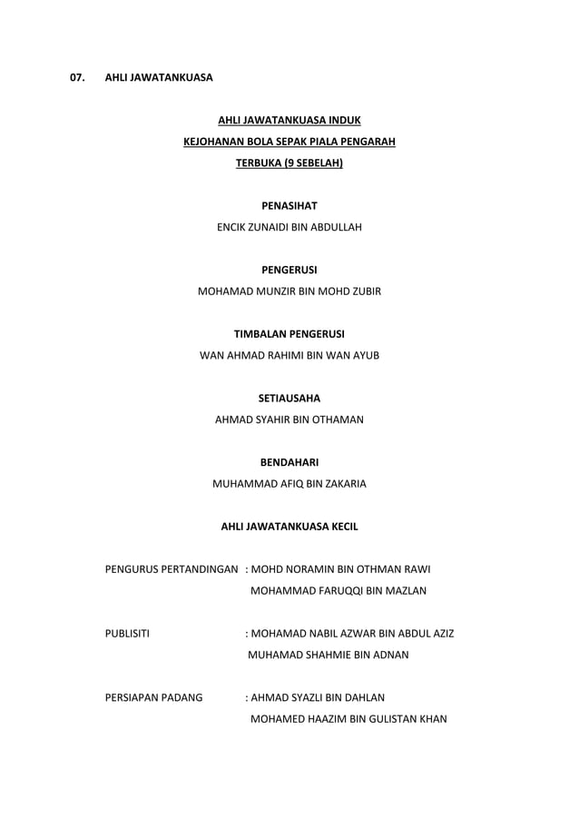 Kertas kerja penganjuran kejohanan bola sepak | DOCX