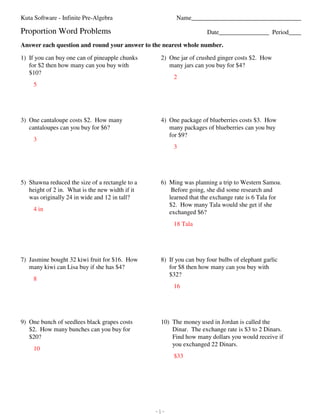 Math Problems Algebra With Answers