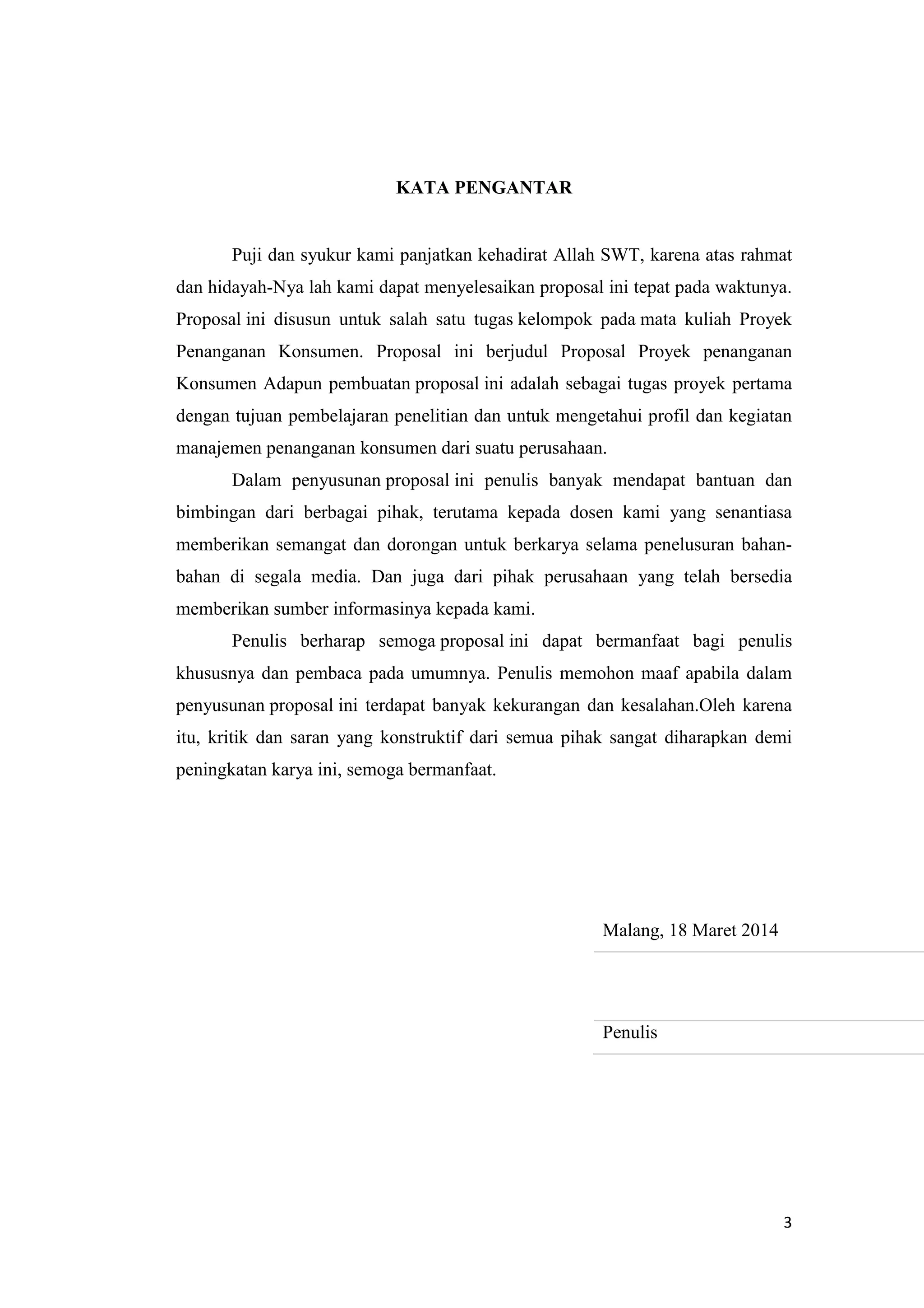 Contoh Proposal Proyek Penanganan Konsumen "FIRST STEP TO ENGLISH" | PDF