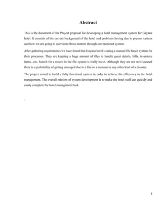 Project Proposal document for Hotel Management System | PDF
