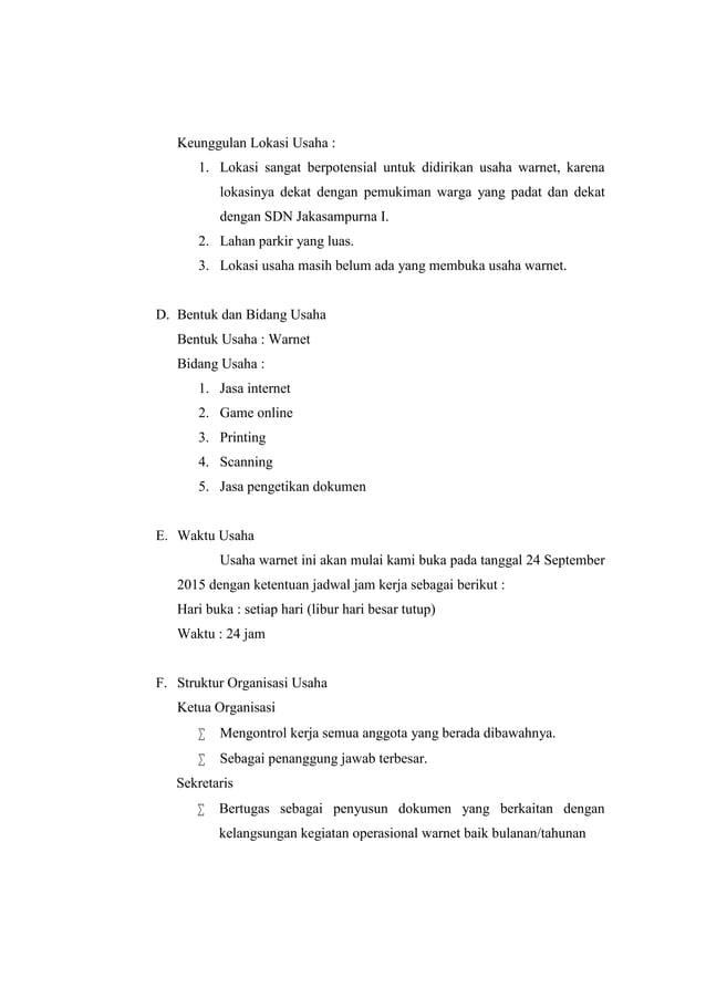 Proposal Warnet | PDF