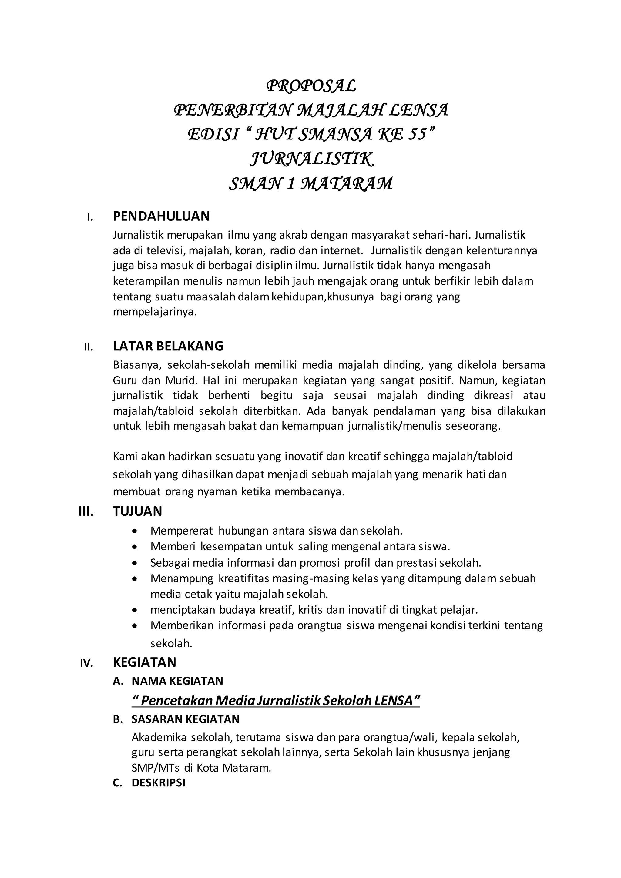 Proposal Penerbitan Majalah Lensa | DOCX