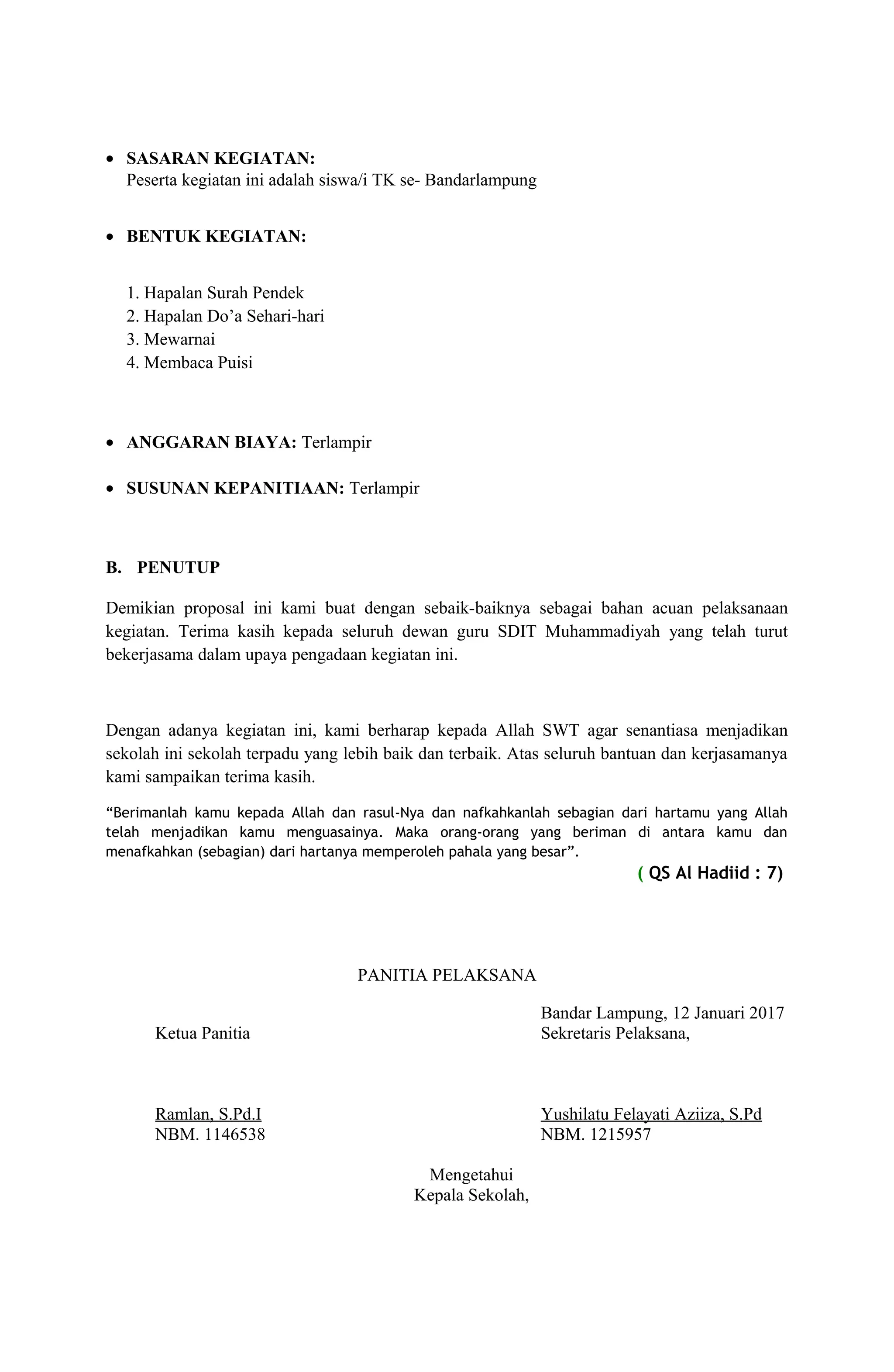 contoh Proposal kegiatan sekolah | DOC