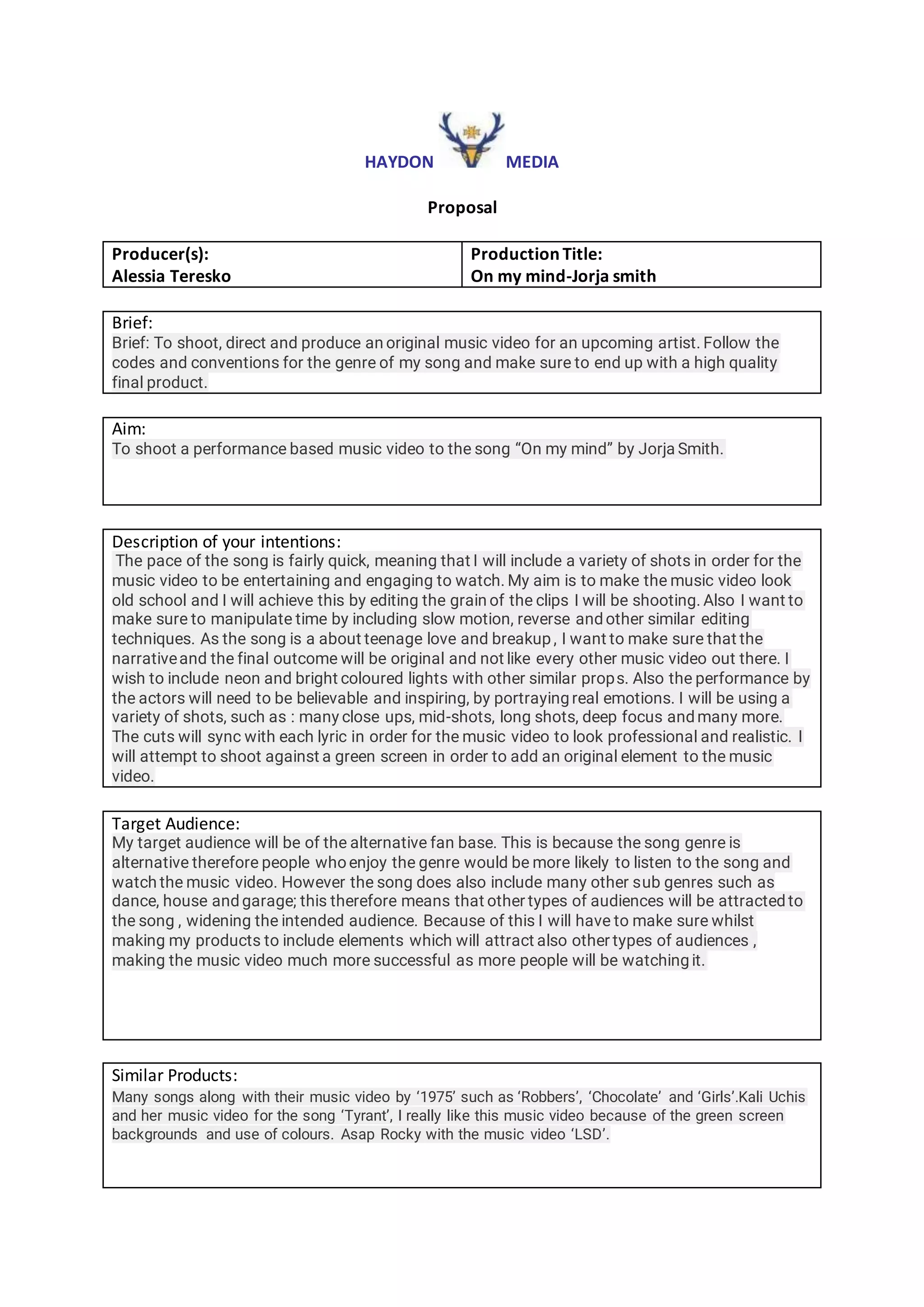 Proposal | DOCX | Video Production | Content Production