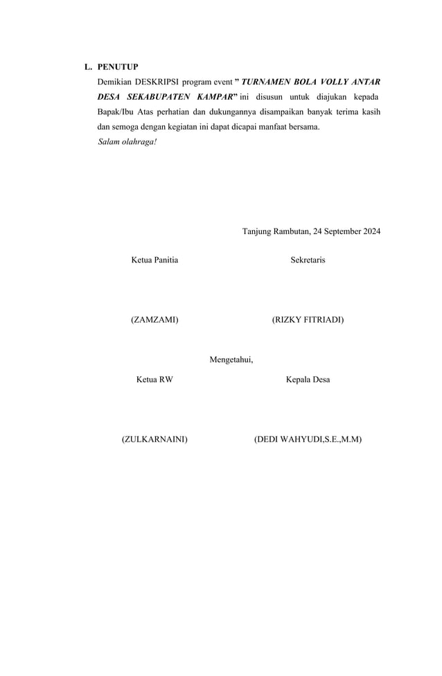 Proposal TURNAMEN BOLLA VOLLI ANTAR DESA | DOCX