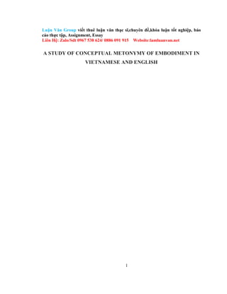 A STUDY OF CONCEPTUAL METONYMY OF EMBODIMENT IN VIETNAMESE AND ENGLISH ...