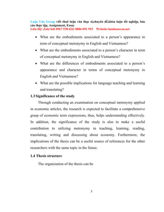 A STUDY OF CONCEPTUAL METONYMY OF EMBODIMENT IN VIETNAMESE AND ENGLISH ...