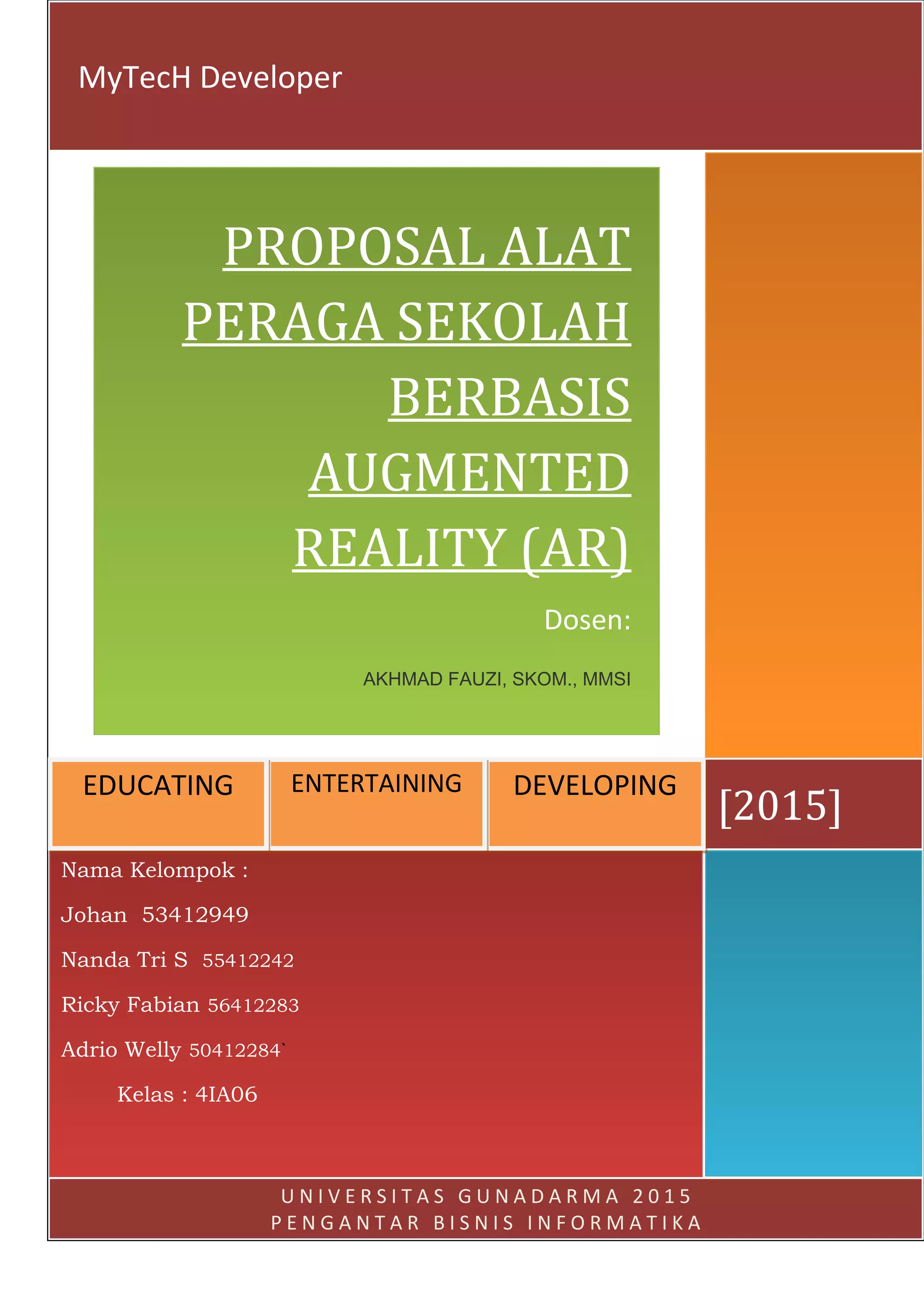 PROPOSAL ALAT PERAGA SEKOLAH BERBASIS AUGMENTED REALITY | DOC