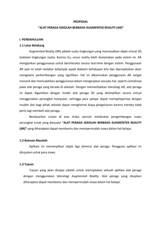 PROPOSAL ALAT PERAGA SEKOLAH BERBASIS AUGMENTED REALITY | DOC