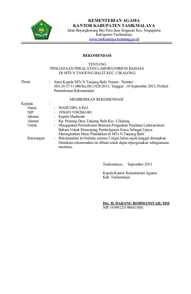 Contoh Surat Rekomendasi Dari Kementerian Agama - Delinewstv