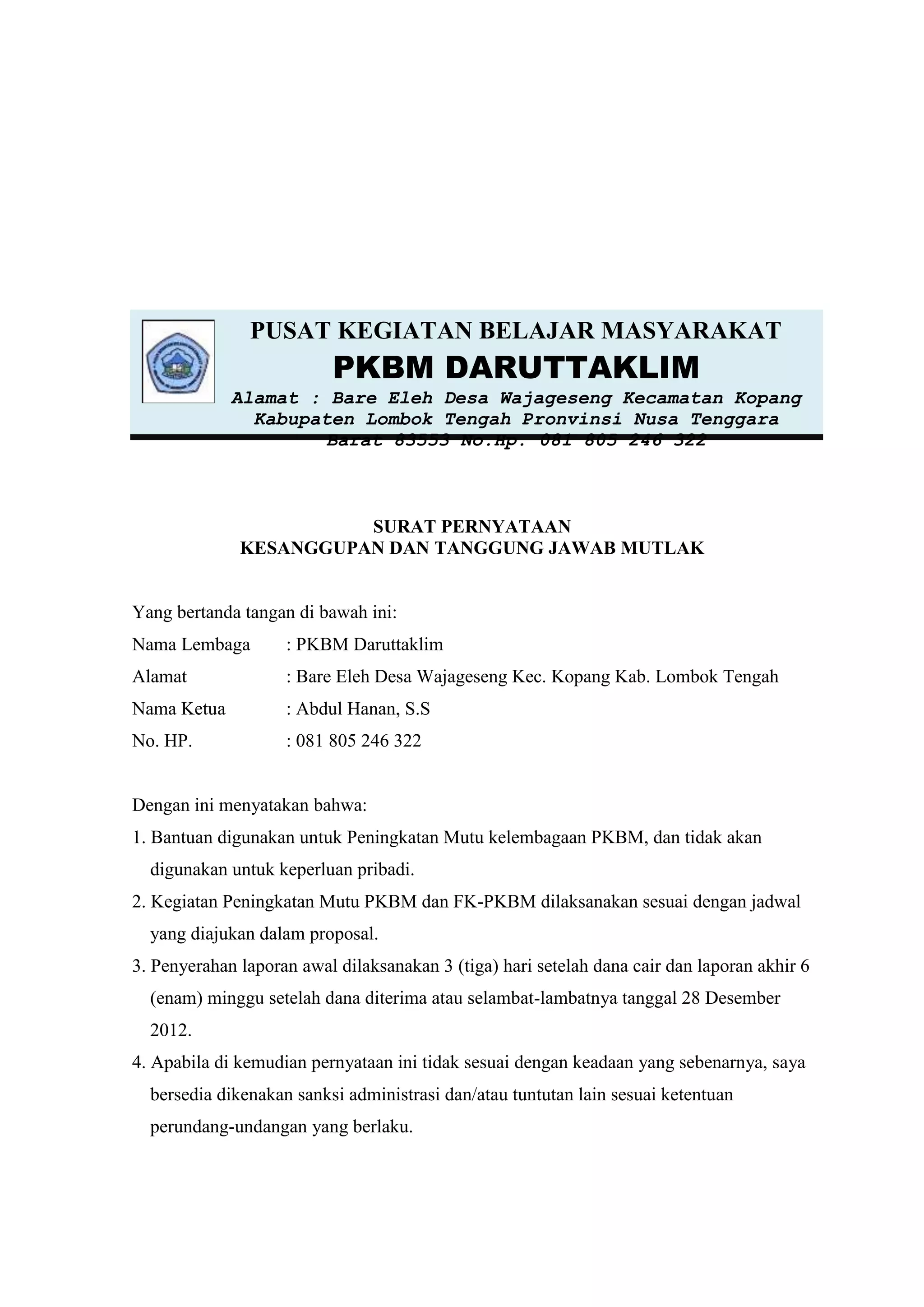 Proposal mutu-pkbm | DOCX