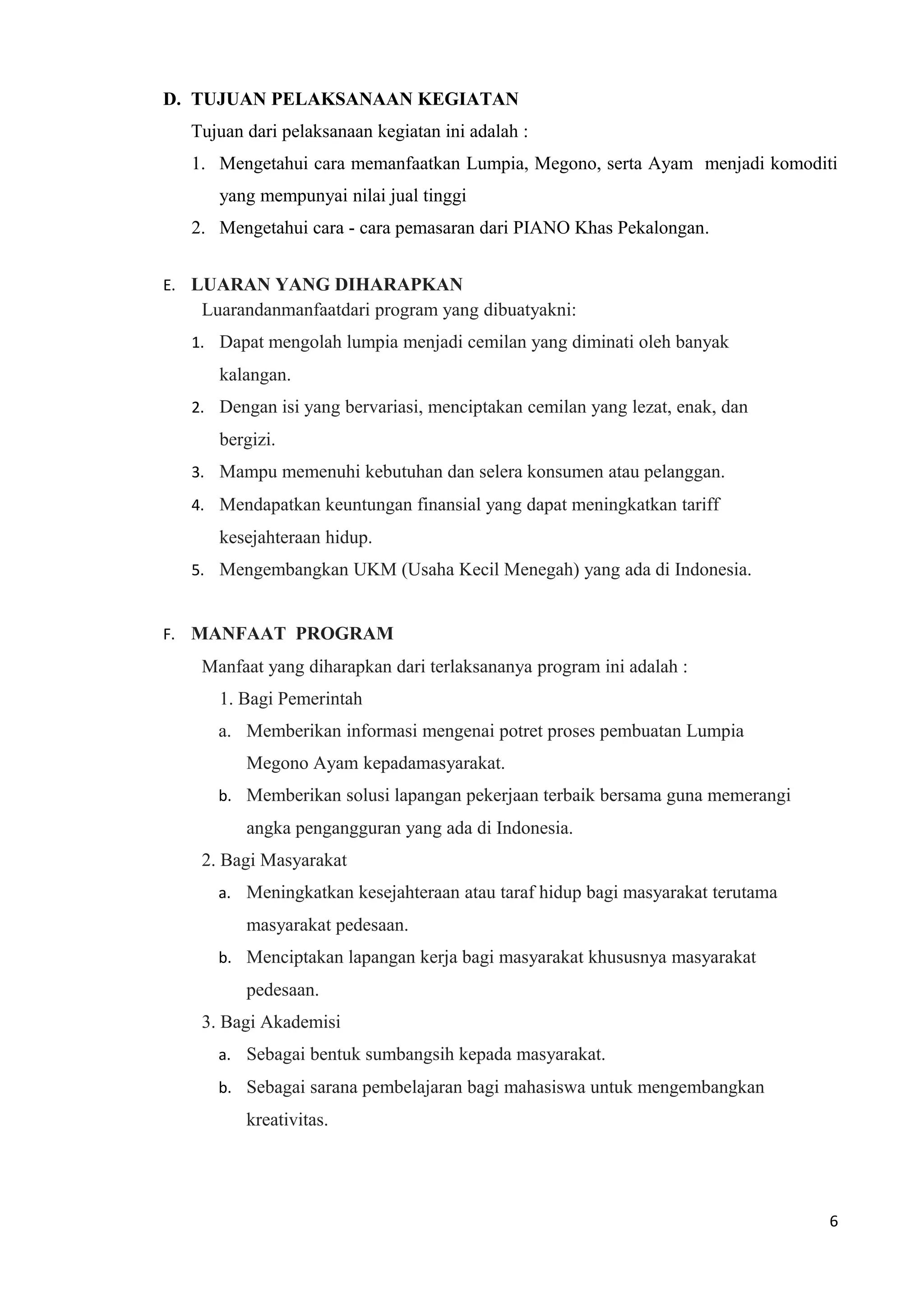 Proposal Program Kreativitas Mahasiswa ”PIANO PEKALONGAN (Lumpia Ayam ...