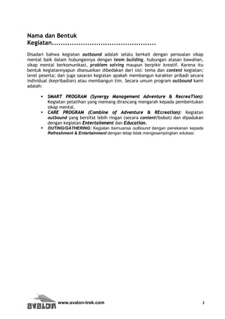 Proposal produk-avalon-outbound-outing | PDF