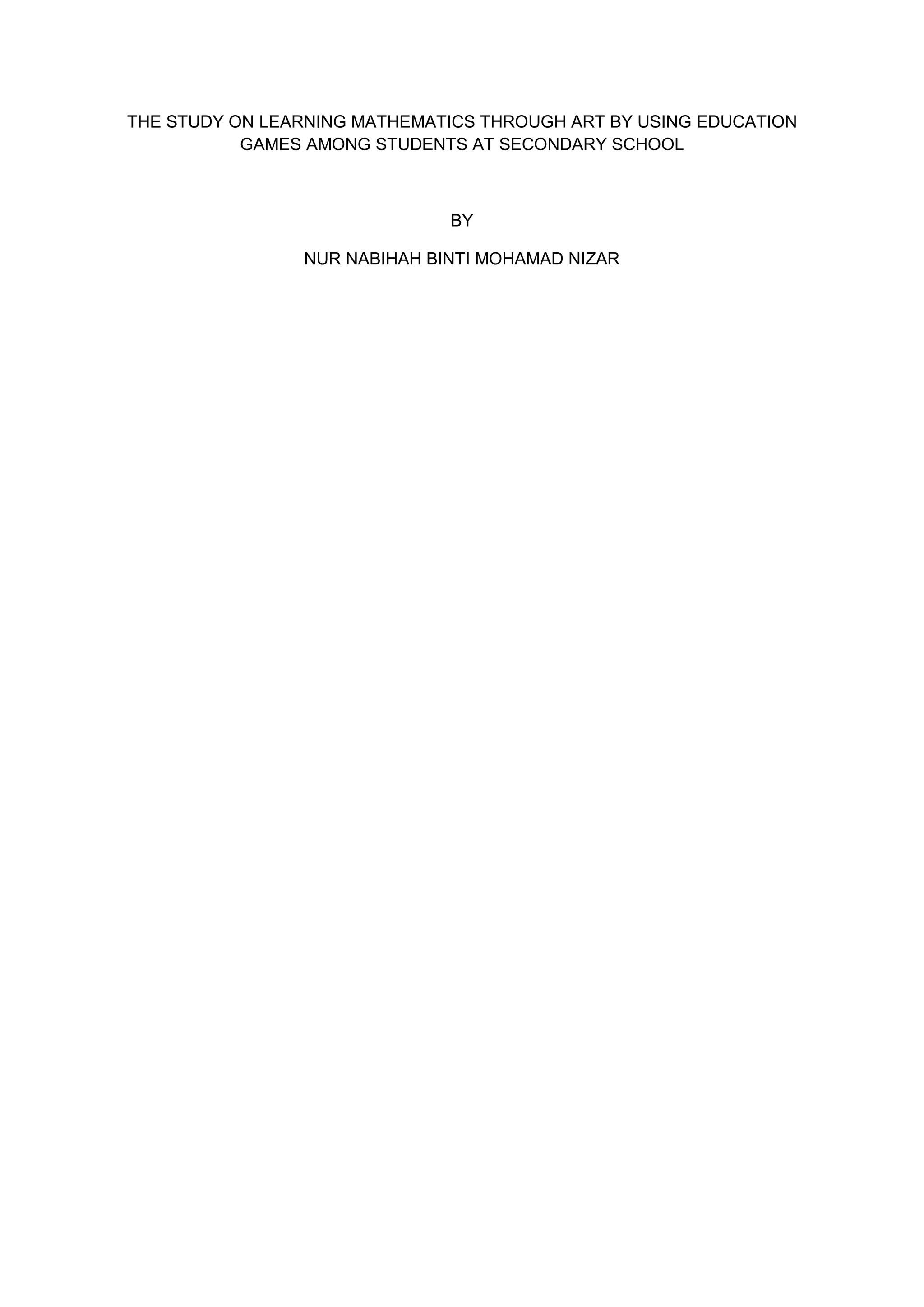 Example of Proposal : THE STUDY ON LEARNING MATHEMATICS THROUGH ART BY ...